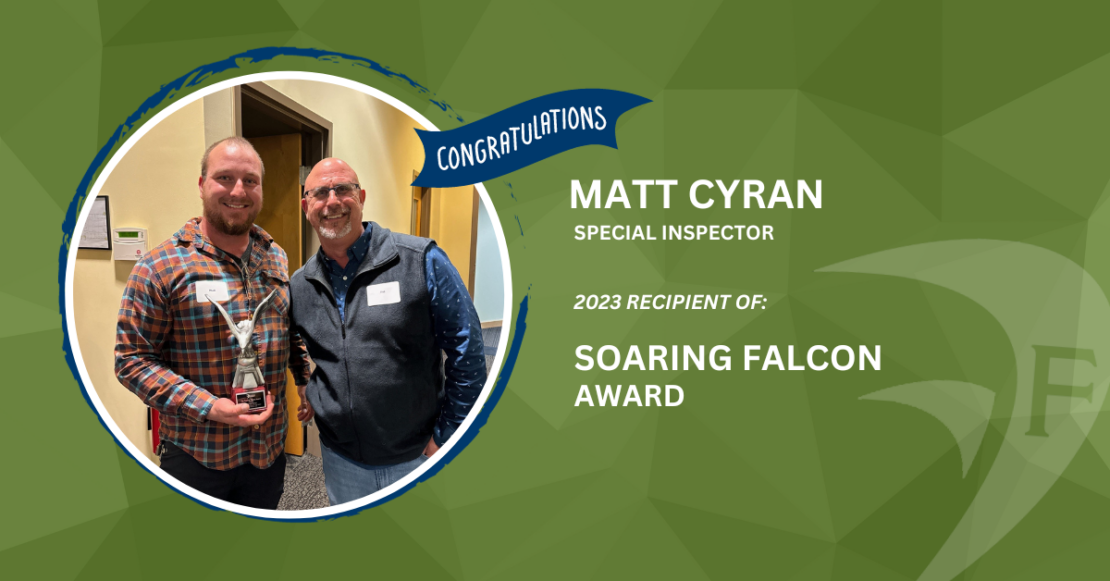 Matt Cyran Recipient of 2023 Soaring Falcon Award - Falcon Engineering